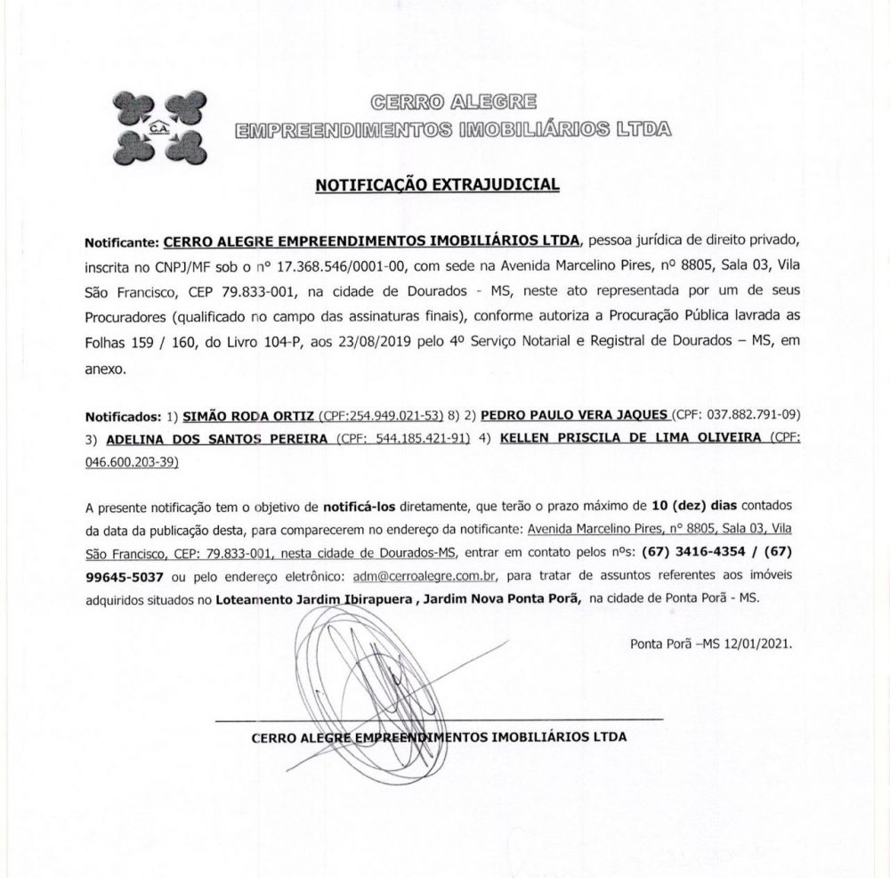 Notificação Extrajudicial Ponta Porã News